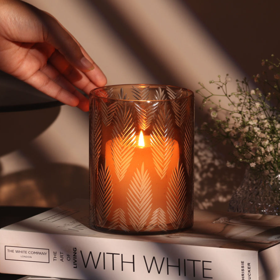 ESQ Living Vine Glass Hurricane - Mocha