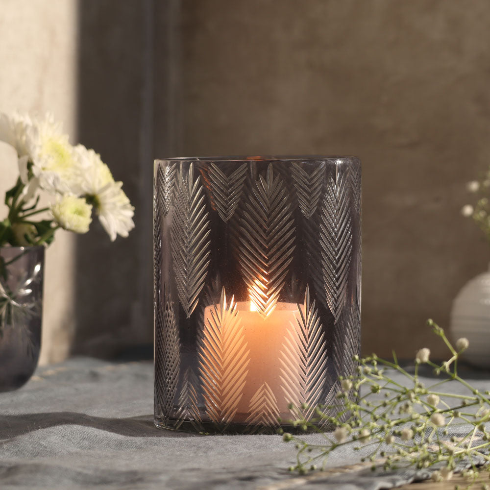 ESQ Living Vine Glass Hurricane - Smoke