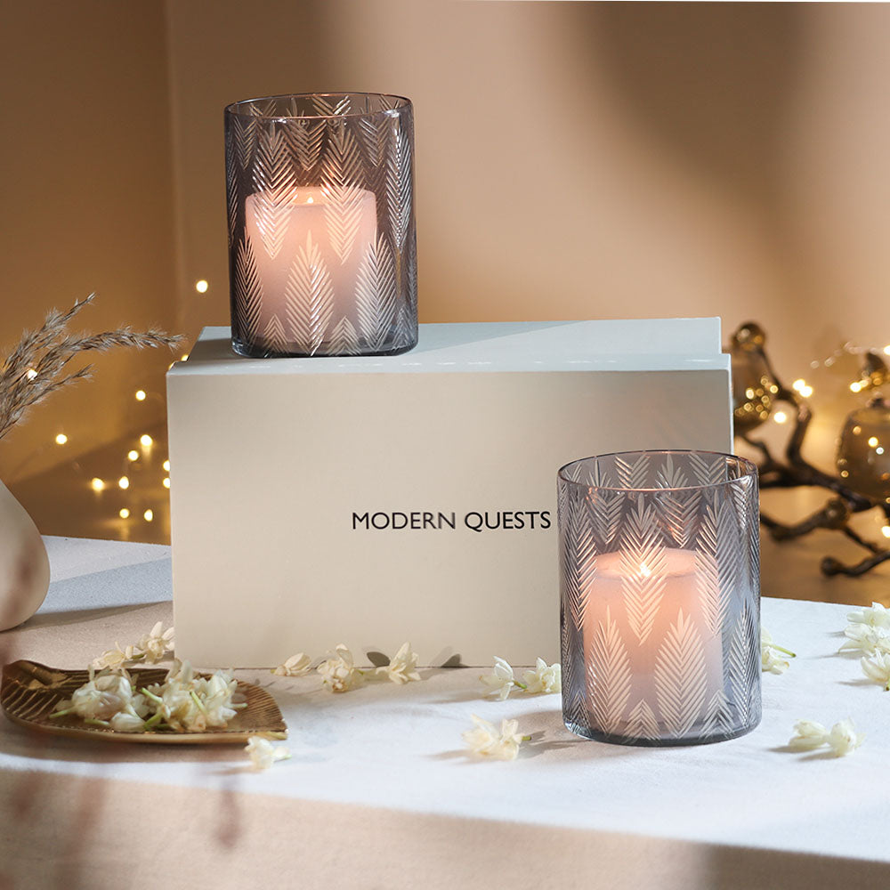 ESQ Living Vine 2-Piece Glass Hurricanes Gift Set - Smoke