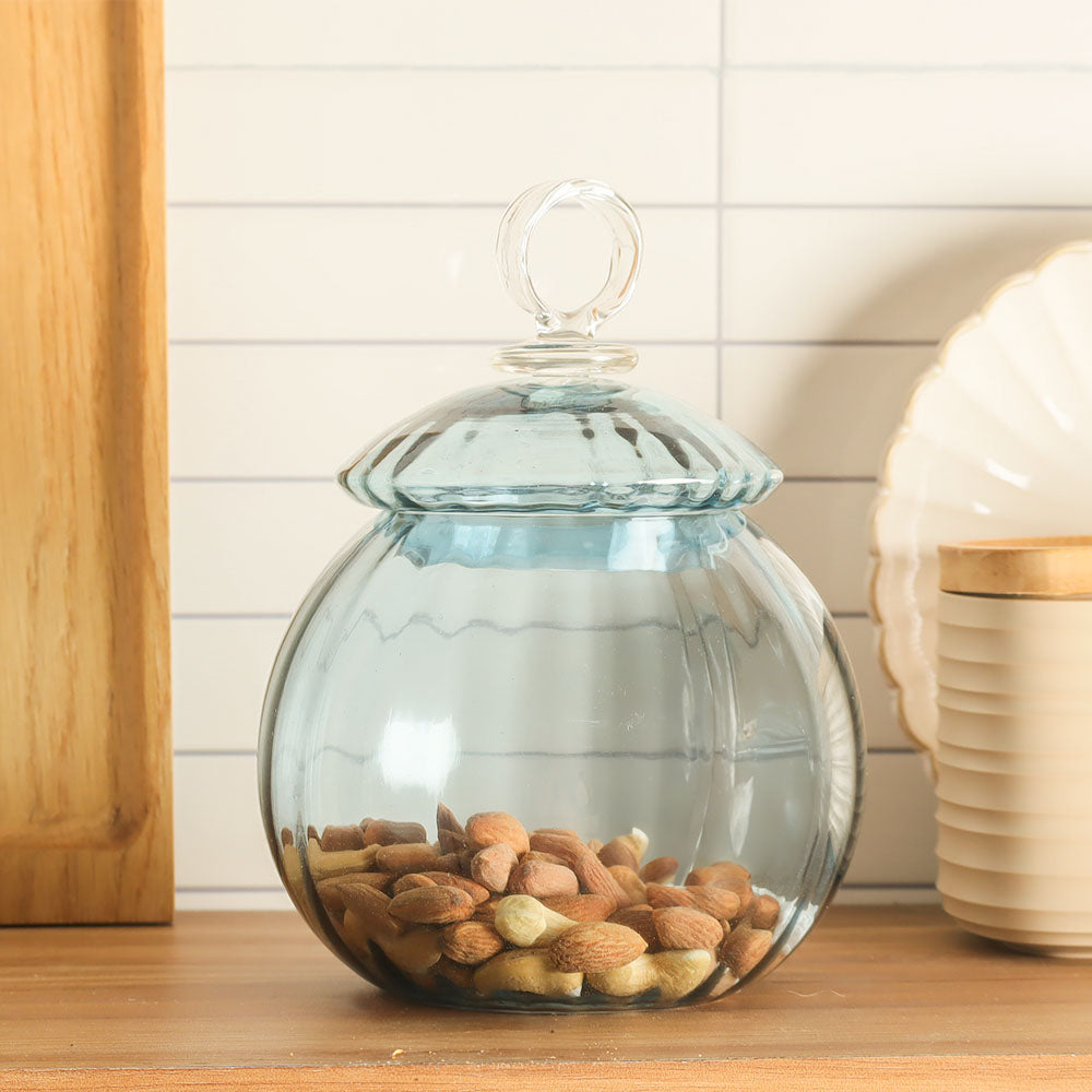 ESQ Living Auro Fluted Round Storage Jar Medium - Aqua
