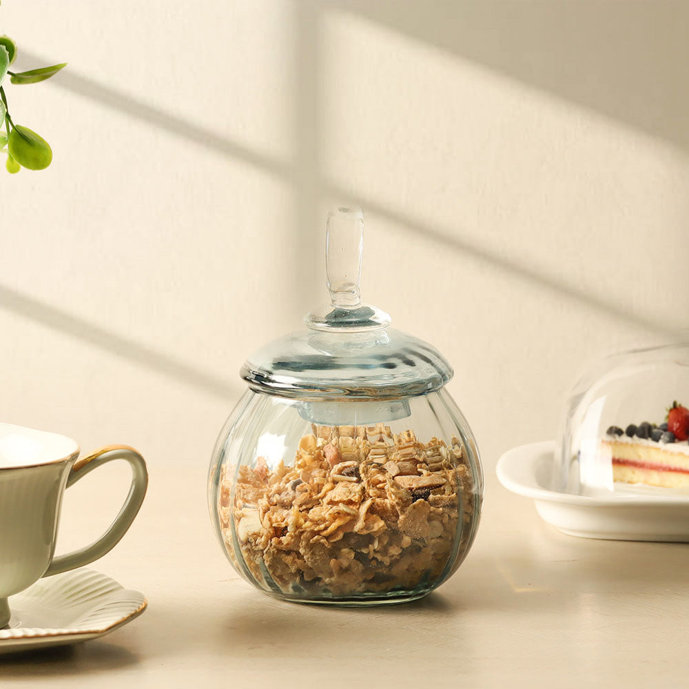 ESQ Living Auro Fluted Round Storage Jar Small - Aqua