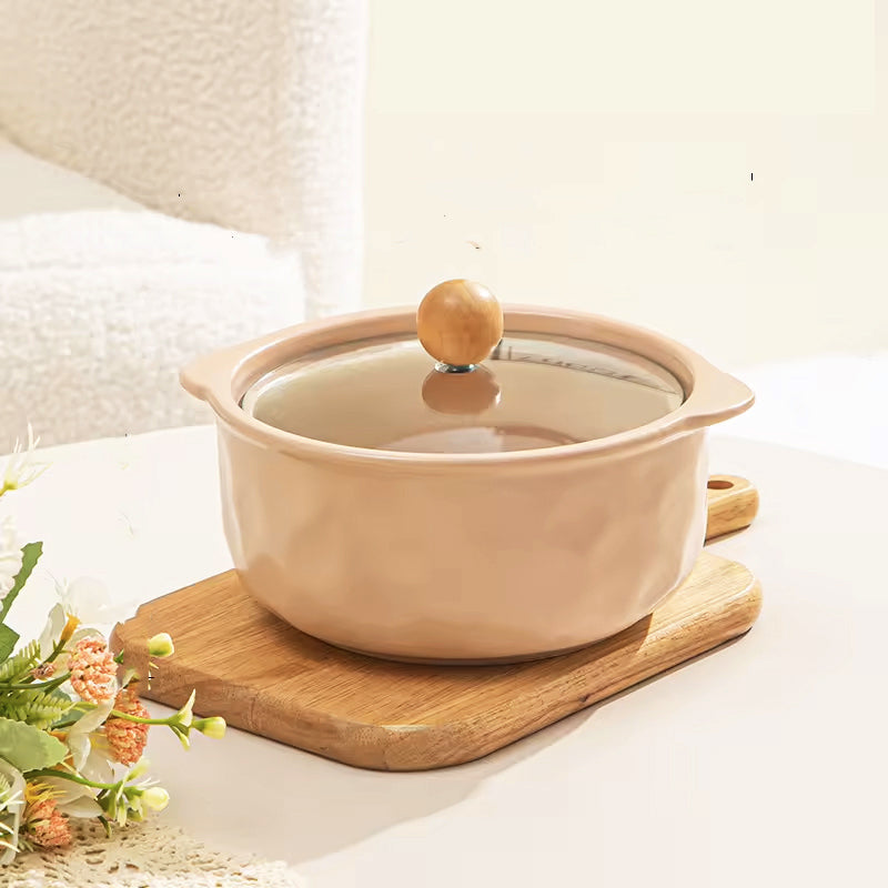 Enhabit Roja Ceramic Serving Pot with Glass Lid - Pink