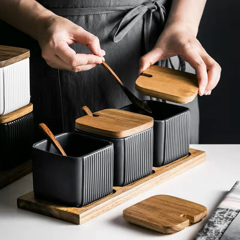 Enhabit Ceramic Trio Condiment Set - Black