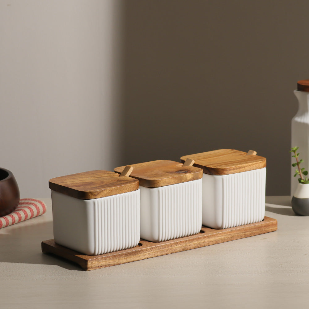 Enhabit Ceramic Trio Condiment Set - White
