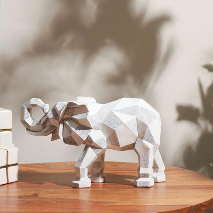 Enhabit Checkered Elephant Sculpture - White Grey