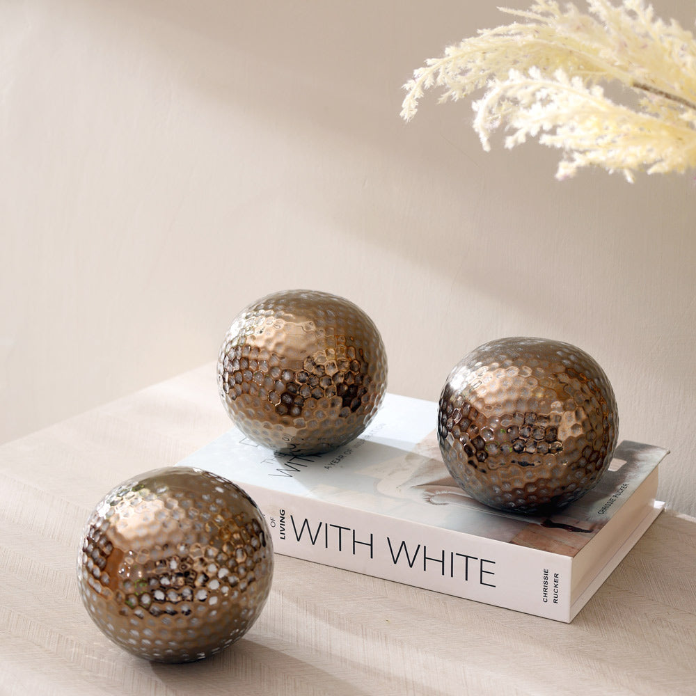 Enhabit Cher Ceramic Ball Accents, Set of 3 - Gunmetal Gold
