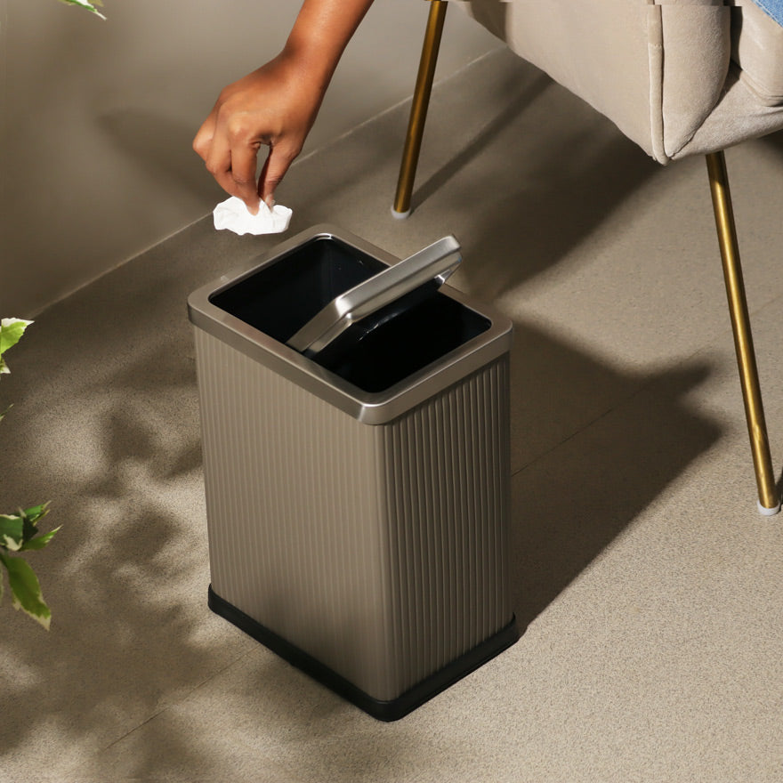 Enhabit Columns Rectangular Waste Can With Lid - Grey Silver