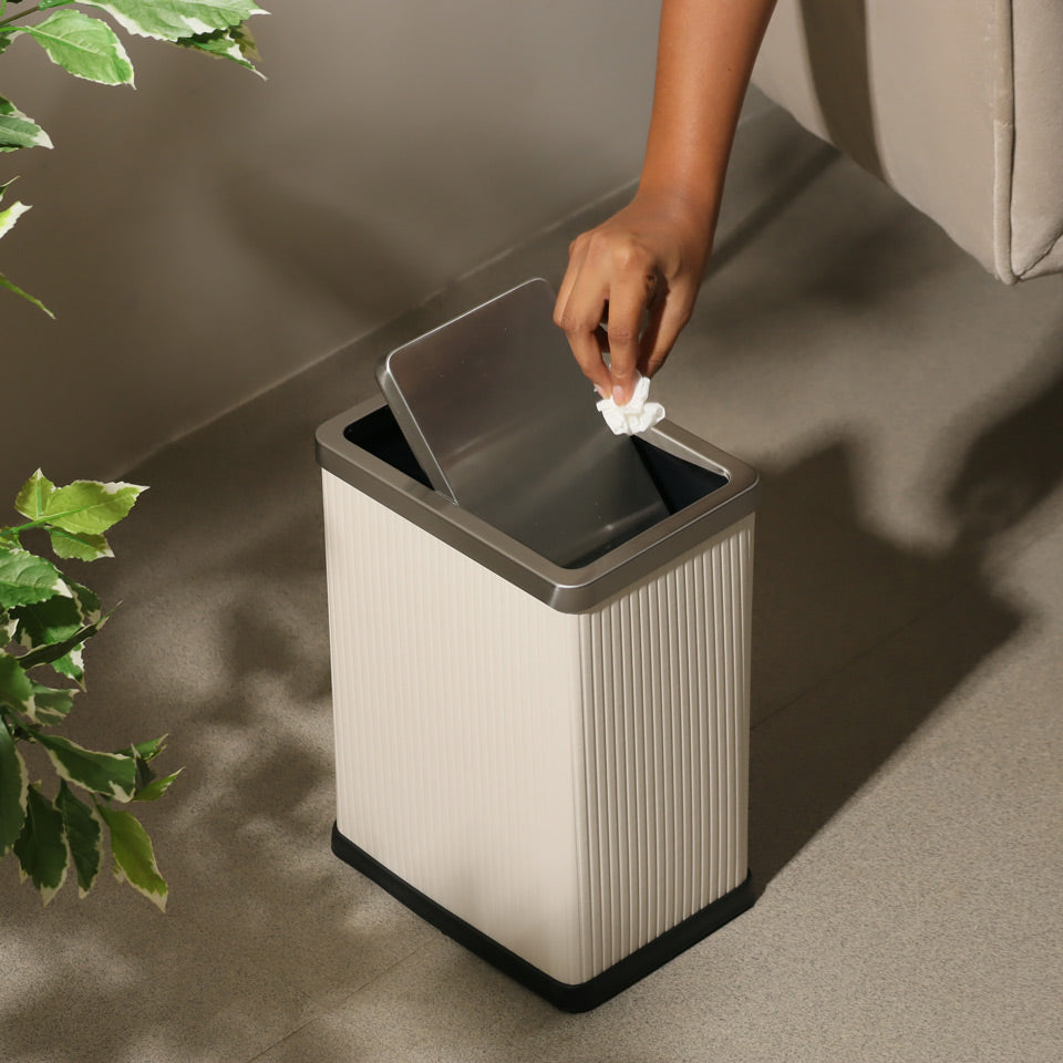 Columns Rectangular Waste Can With Lid 10L - Ivory & Steel