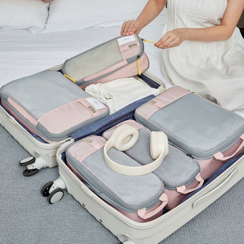 Bagsmart Compression Packing Cubes, Set of 6 - Pink