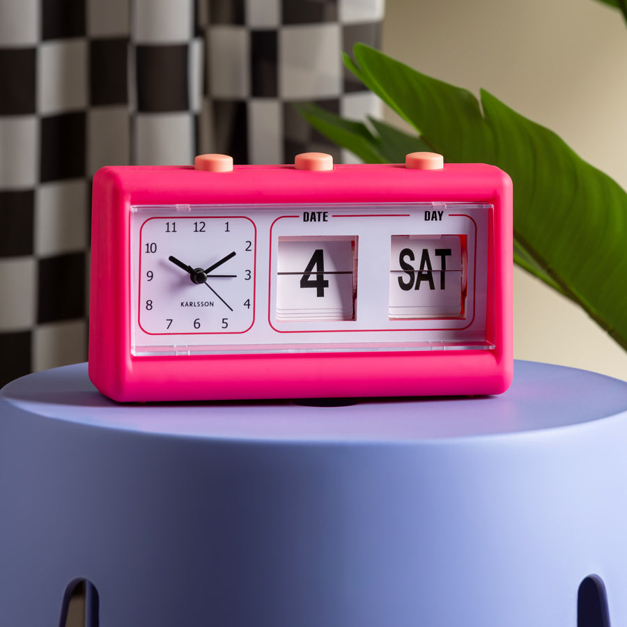 Karlsson Data Flip Alarm Clock - Bright Pink