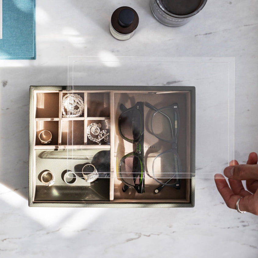 Stackers Desk Valet Organiser With Acrylic Lid - Olive Green