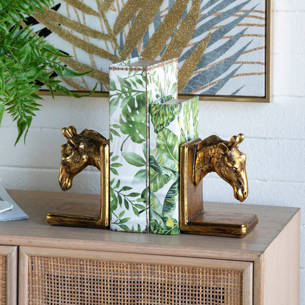 Enhabit Giraffe Bookends, Set of 2 - Vintage Gold