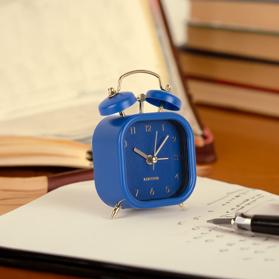 Karlsson Glam Metallic Square Alarm Clock Small - Dark Blue