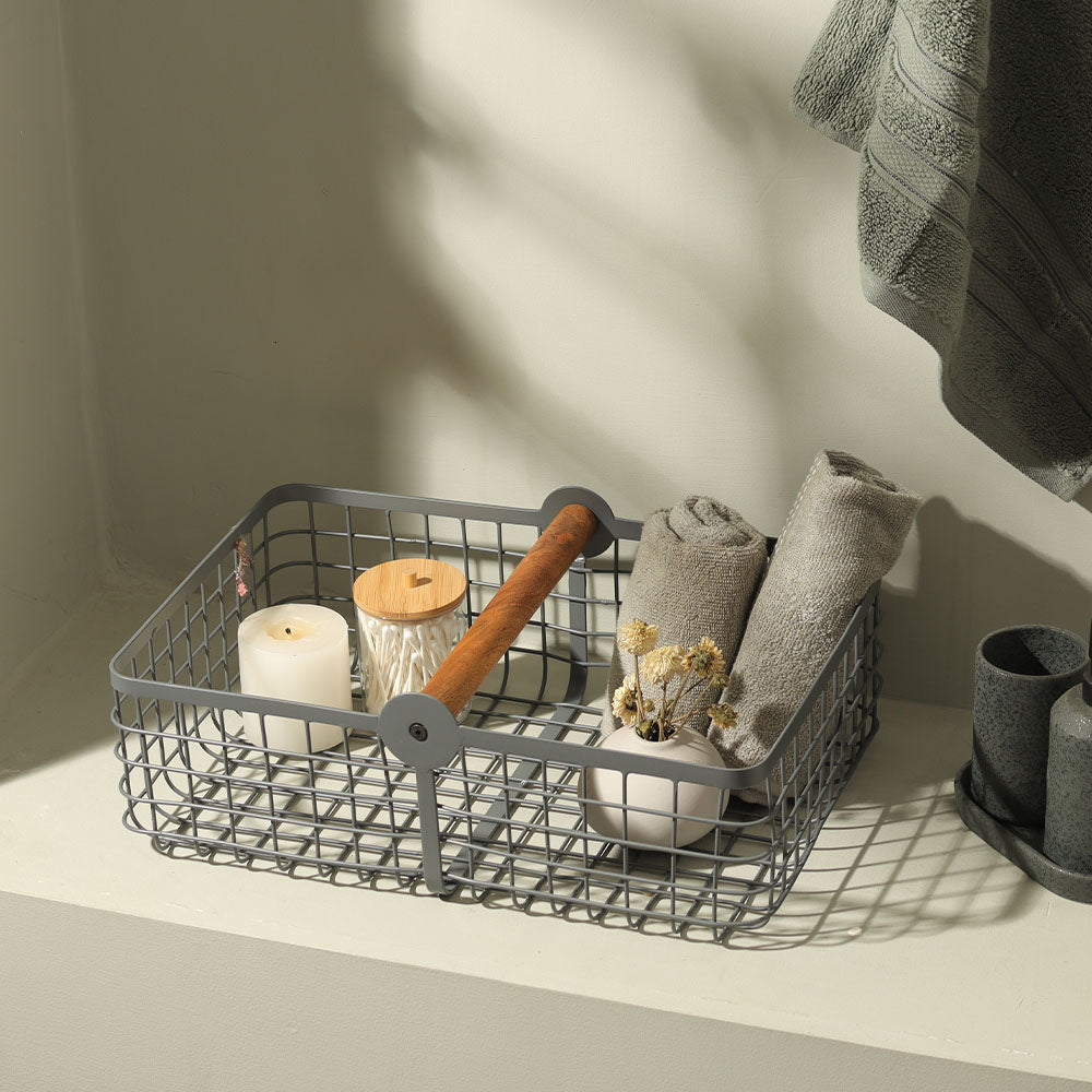 ESQ Living Grid Storage Basket with Handle Large - Grey