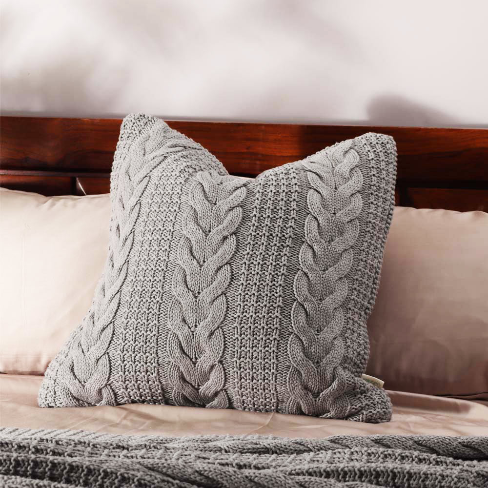 Quill & Stitch Wishbone Knitted Cushion Cover 50x50cm - Grey