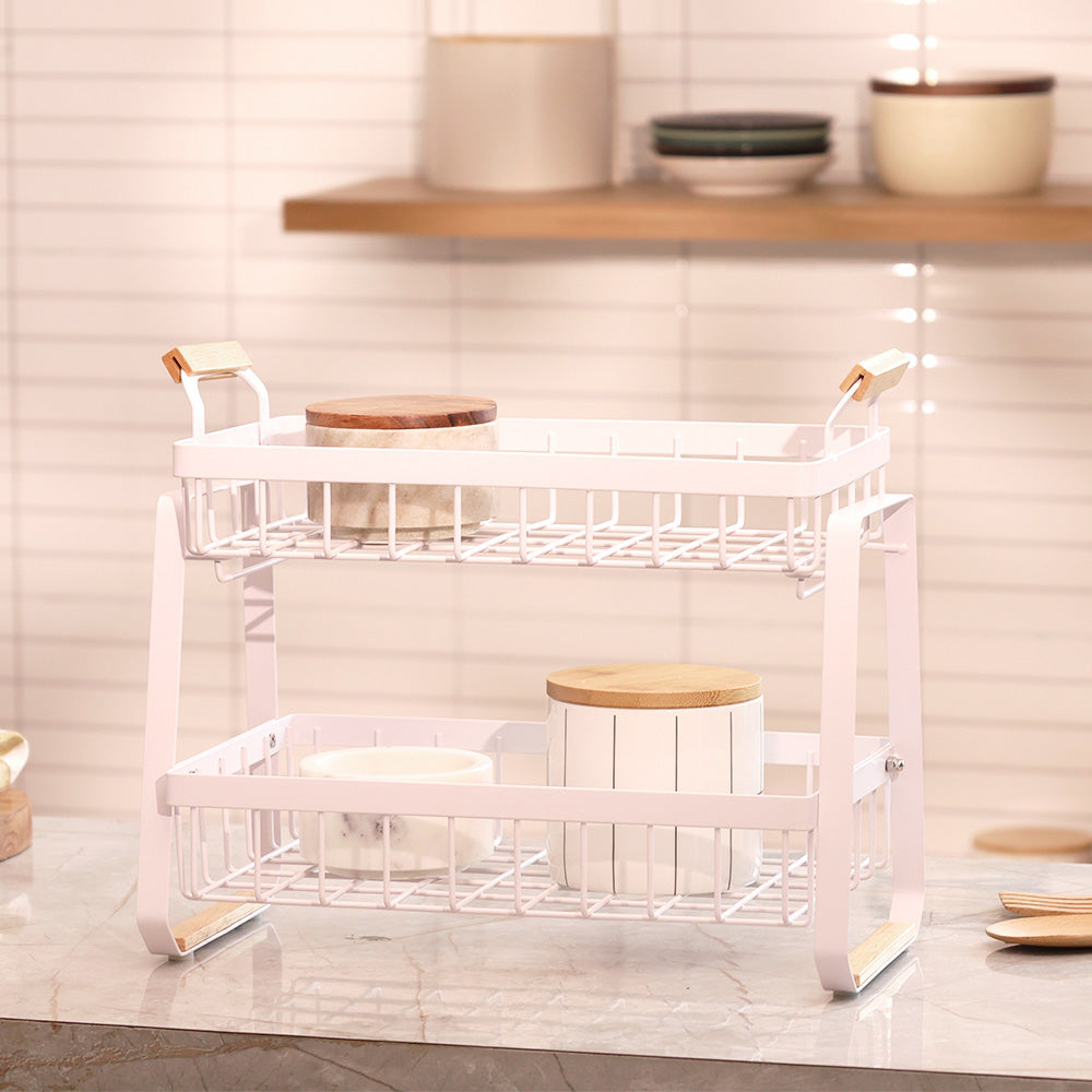 Enhabit Locke 2-Tier Shelf with Removable Tray - White Natural