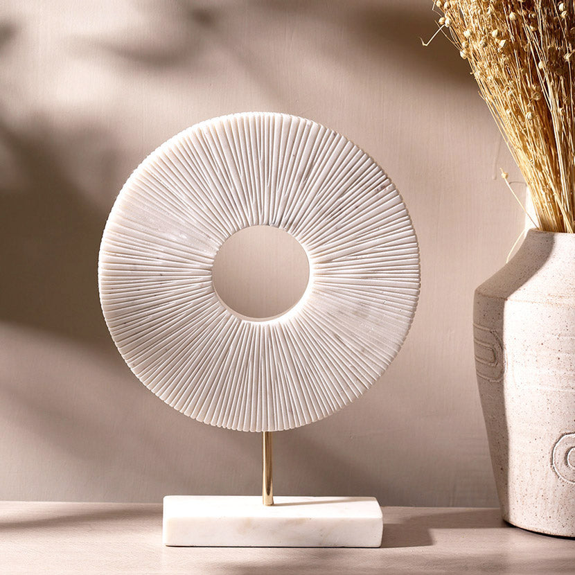 ESQ Living Solis Marble Medallion Sculpture - White Gold