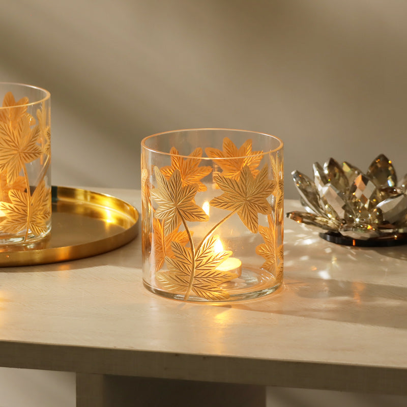ESQ Living Maple Glass Hurricane - Brass