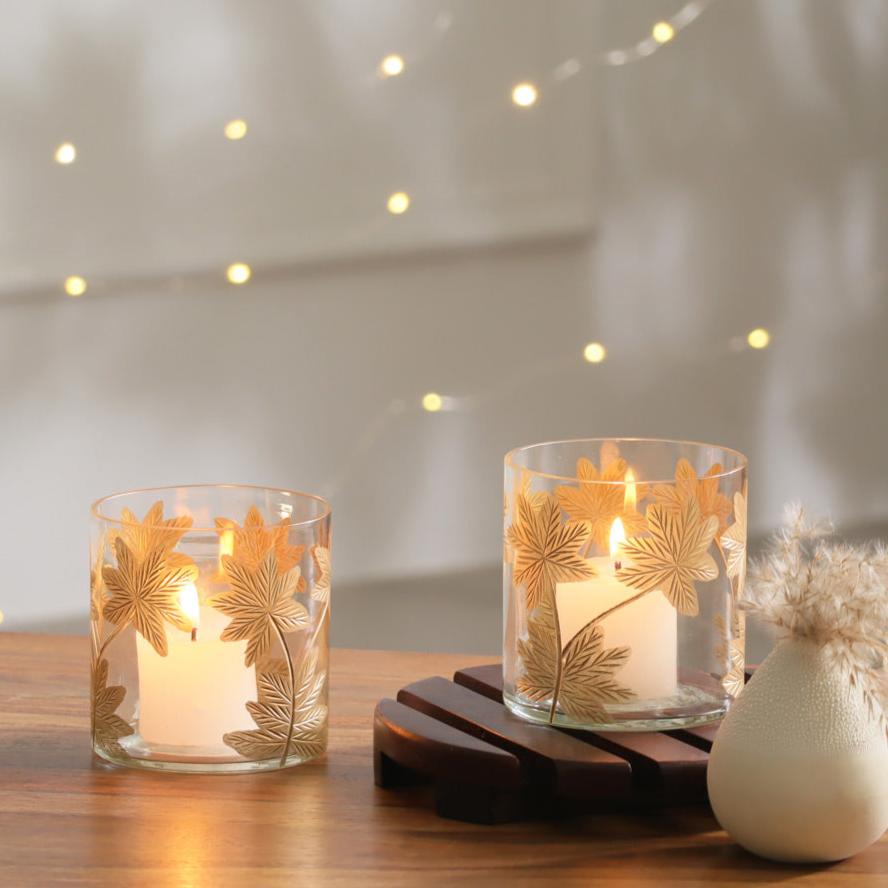 ESQ Living Maple Glass Hurricane 2-Piece Gift Set - Brass | Modern Quests