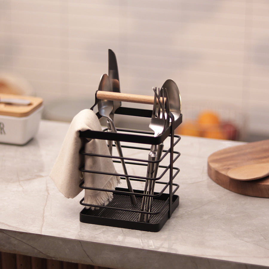 Enhabit Mesh Square Cutlery Holder - Black Natural