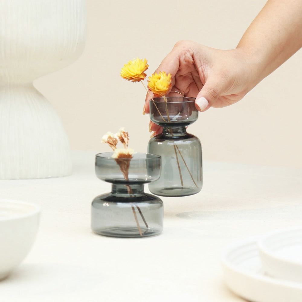 Muun Home Glass Vases, Set of 2 - Slate Grey