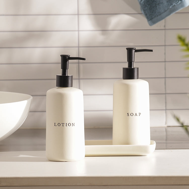 Enhabit Noir Dual Dispenser Set with Tray - Cream Black