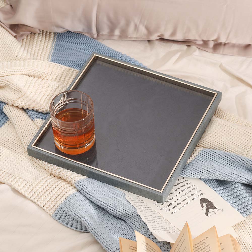 ESQ Living Oasis Glass Square Tray Medium - Indigo Grey