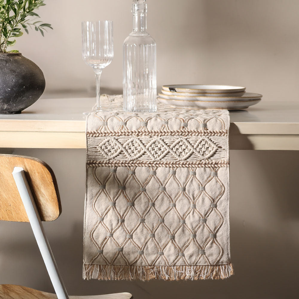 ESQ Living Ogee Embroidered Table Runner - Natural | Modern Quests
