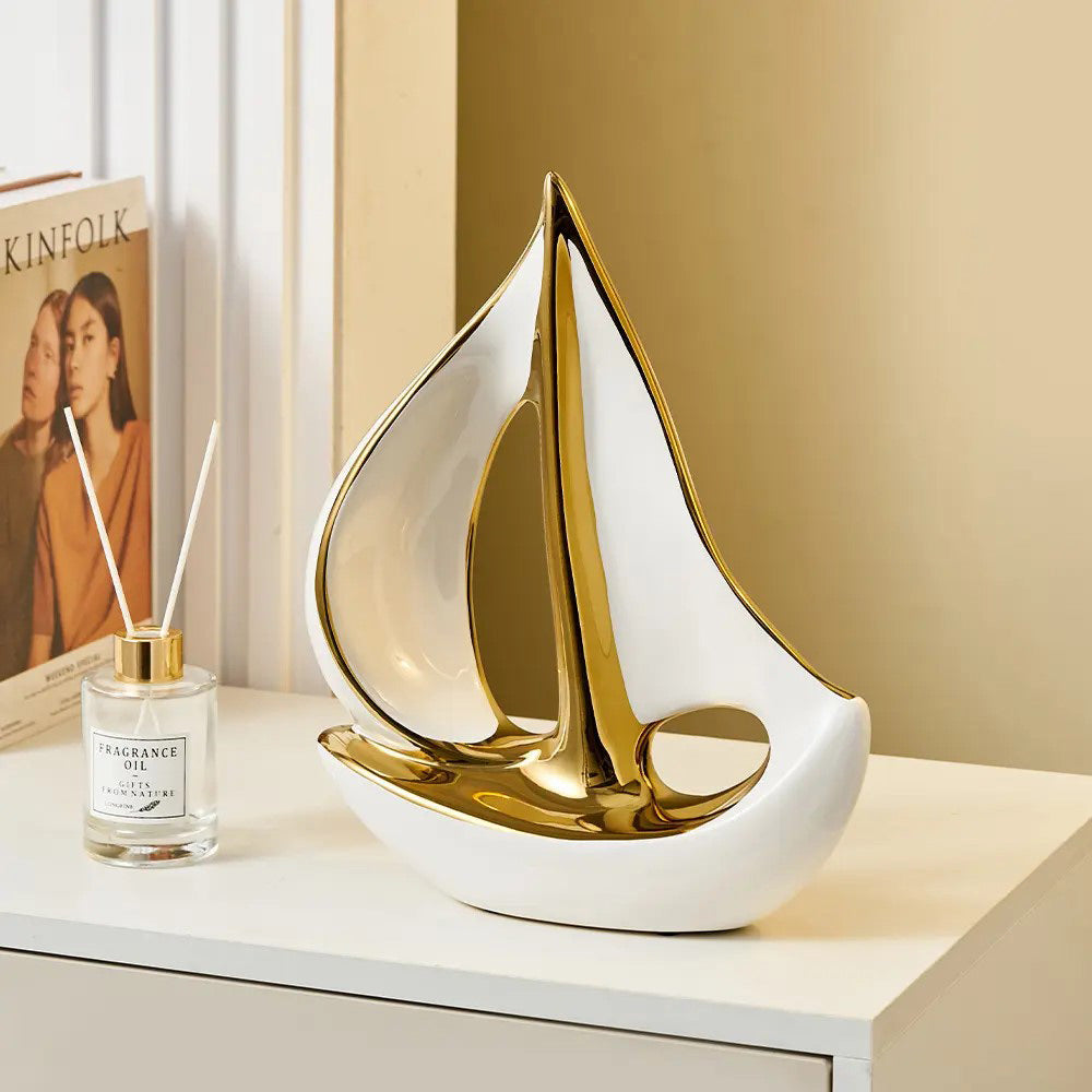 Enhabit Sailing Ship Decorative Sculpture - White
