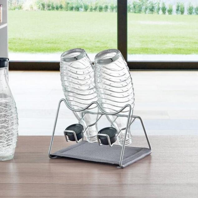 Metaltex Sodatex Bottle Drying Rack With Cap Holders - Silver Grey