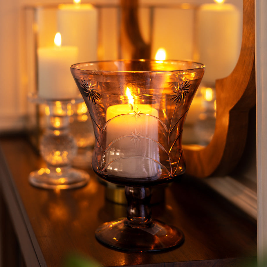 ESQ Living Sparkle Glass Hurricane Large - Smoky Mauve