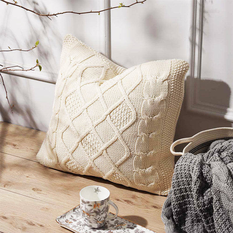 Quill & Stitch Honeycomb Knitted Cushion Cover 50x50cm - Cream