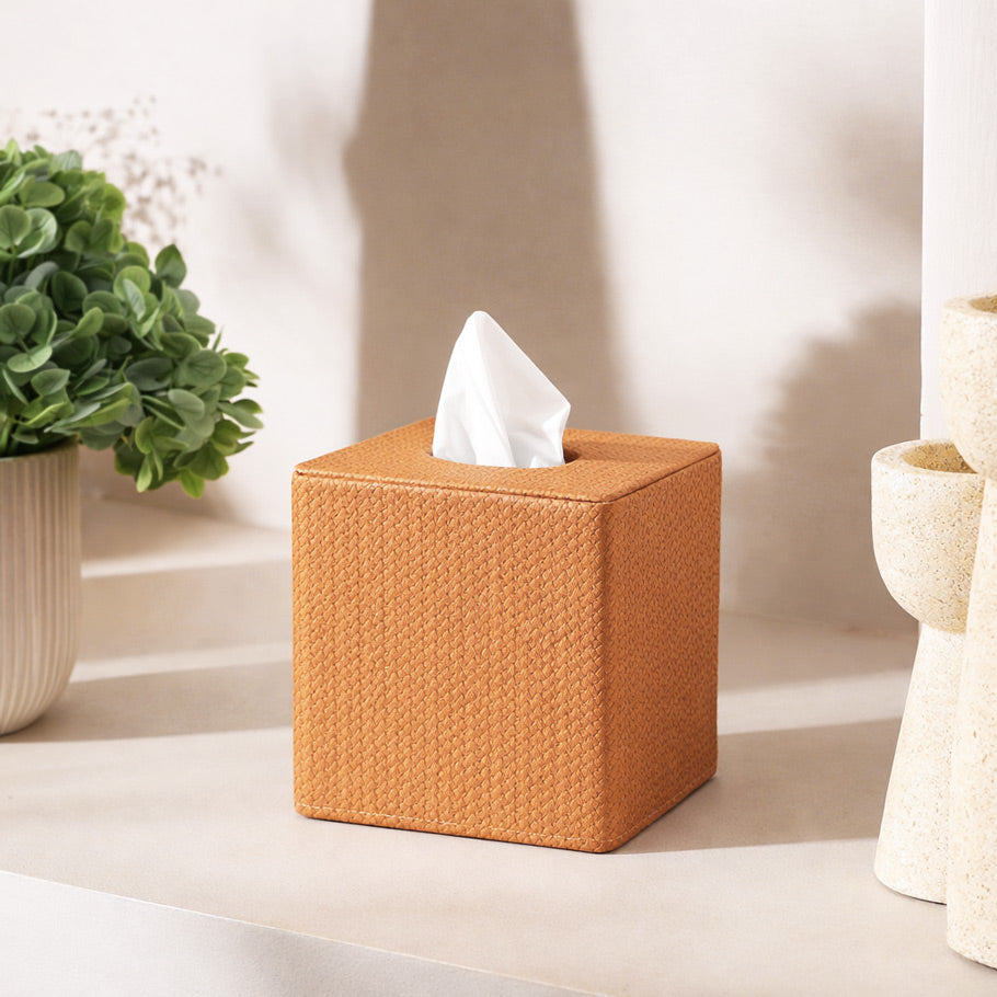 Enhabit Trey Square Tissue Box Holder - Tan