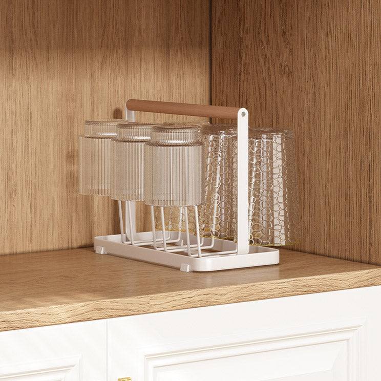 Arhat Organizers Glass Rack with Wooden Handle - White