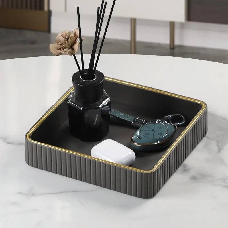 Enhabit Columns Square Leather Valet Tray - Dark Grey | Modern Quests