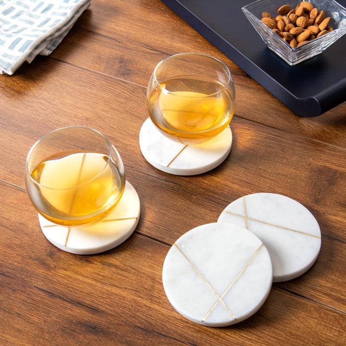ESQ Living Cross Round Marble Coasters, Set of 4 - White & Gold ...