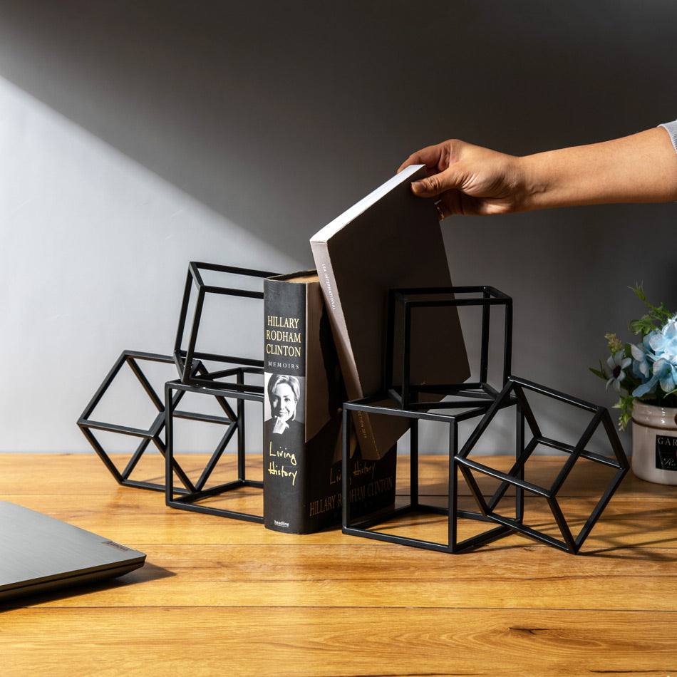 Hollow Blocks Metal Bookends, Set of 2 - Black