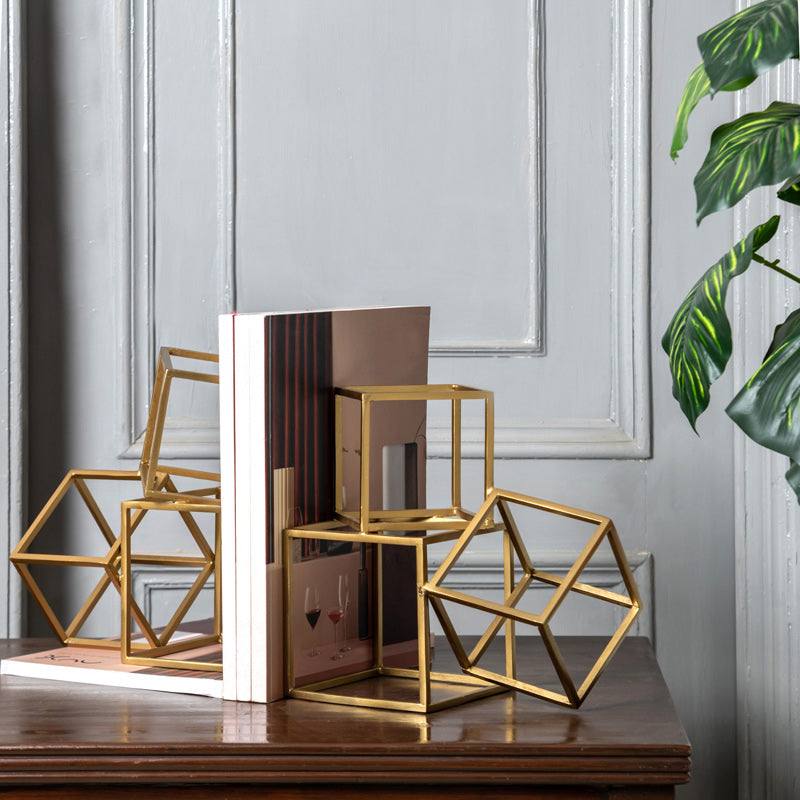 Hollow Blocks Metal Bookends, Set of 2 - Gold
