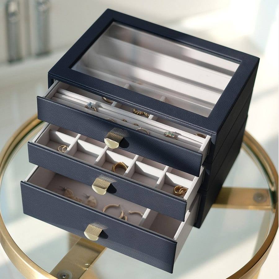 Stackers Jewellery Box Triple Drawers Medium - Pebble Navy