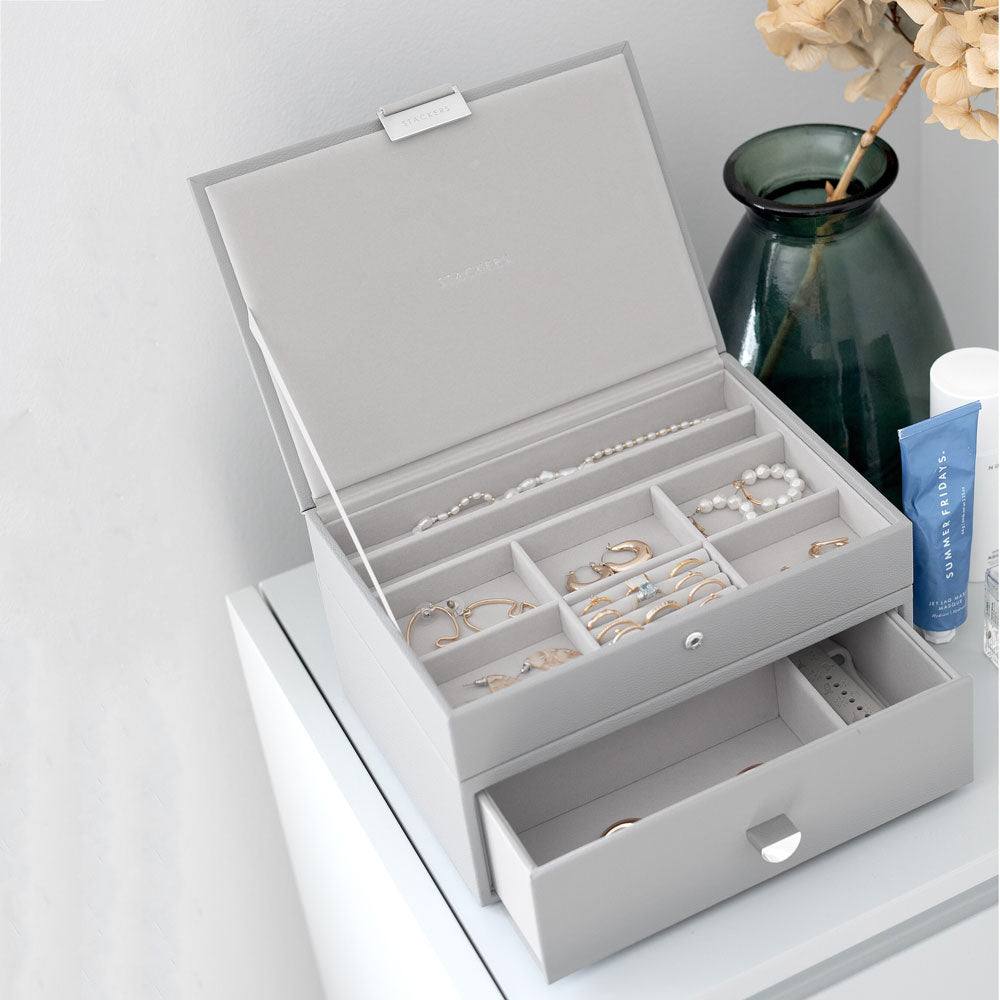 Stackers Jewellery Box with Deep Drawer Medium - Pebble Grey