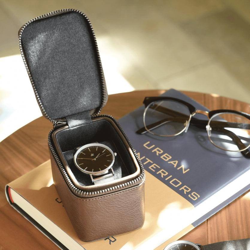 Stackers Zipped Watch Case Single - Brown