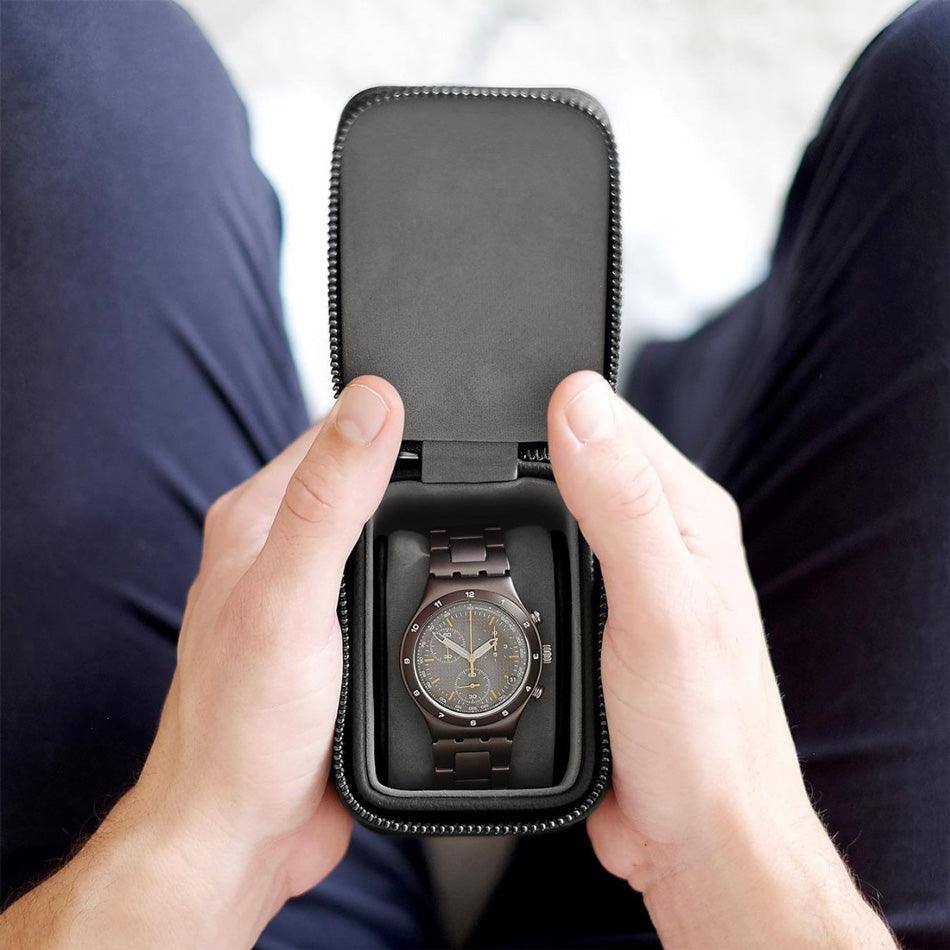 Stackers Zipped Watch Case Single - Pebble Black